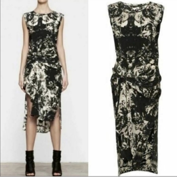 All Saints | Dresses | Allsaints Mono Riviera Silk Dress Peony Floral ...
